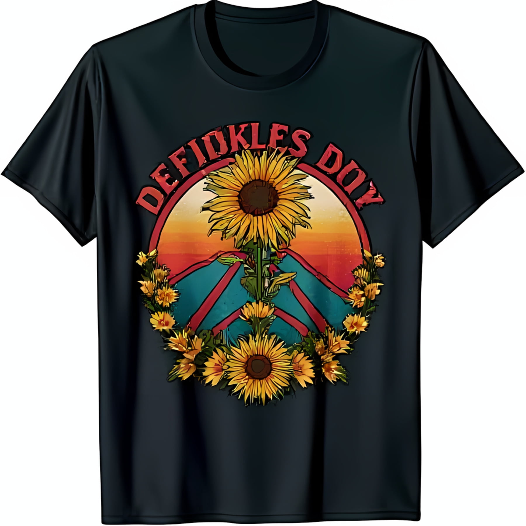 Vintage Sunflower Peace Sign T-Shirt Black Tee with Sunset Design ...
