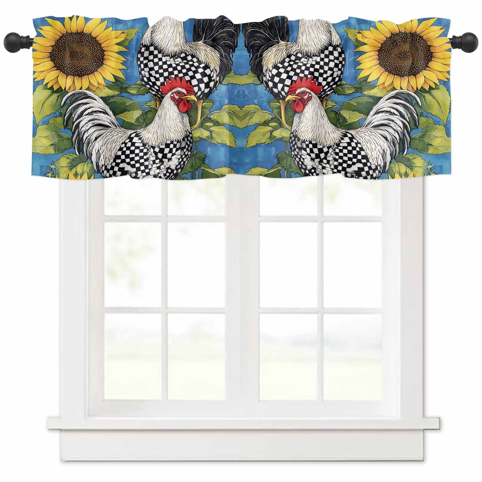 Vintage Sunflower Rooster Valances for Windows Farmhouse Kitchen ...
