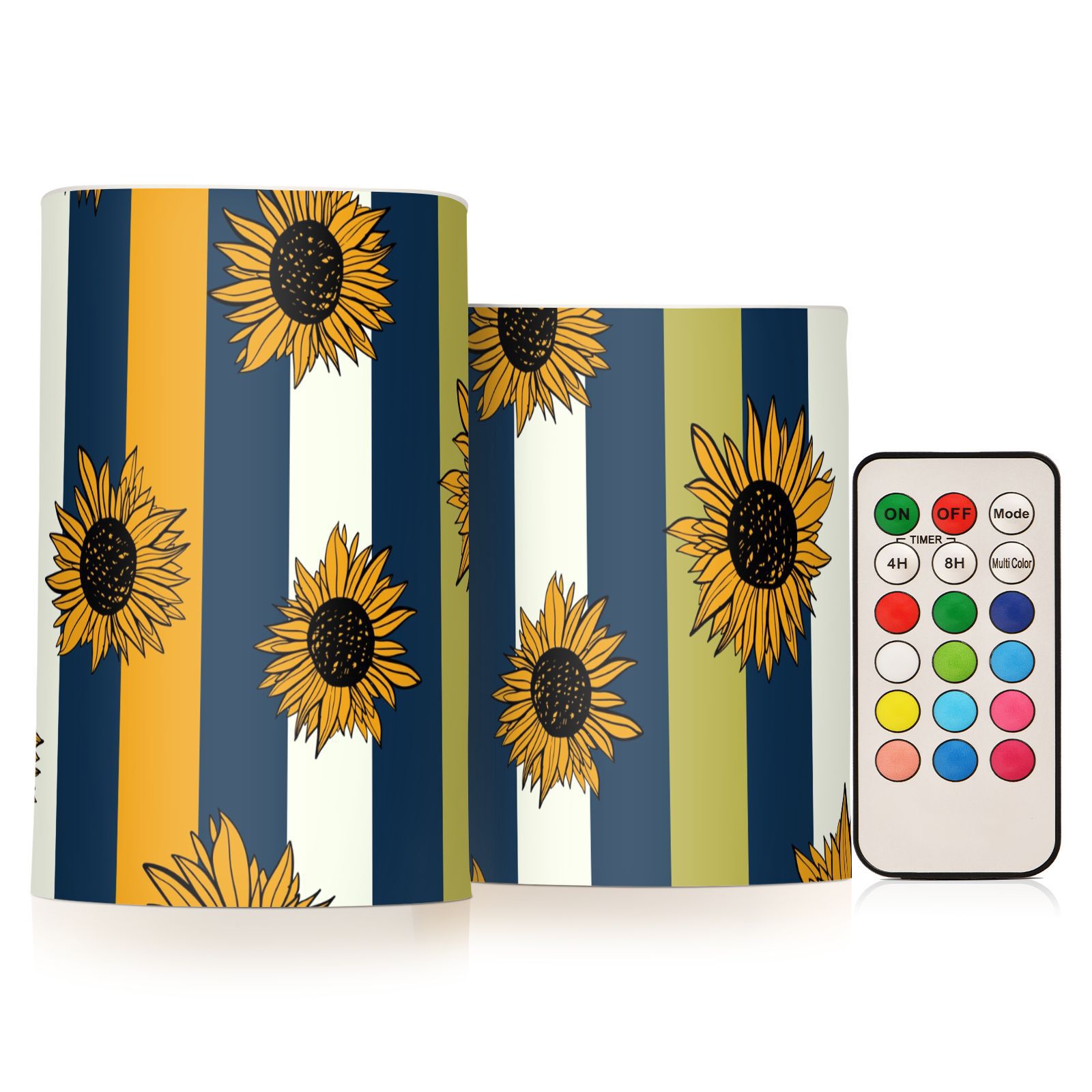 Vintage Sunflower on Stripe 2 PCS LED Flickering Flameless Candles with ...