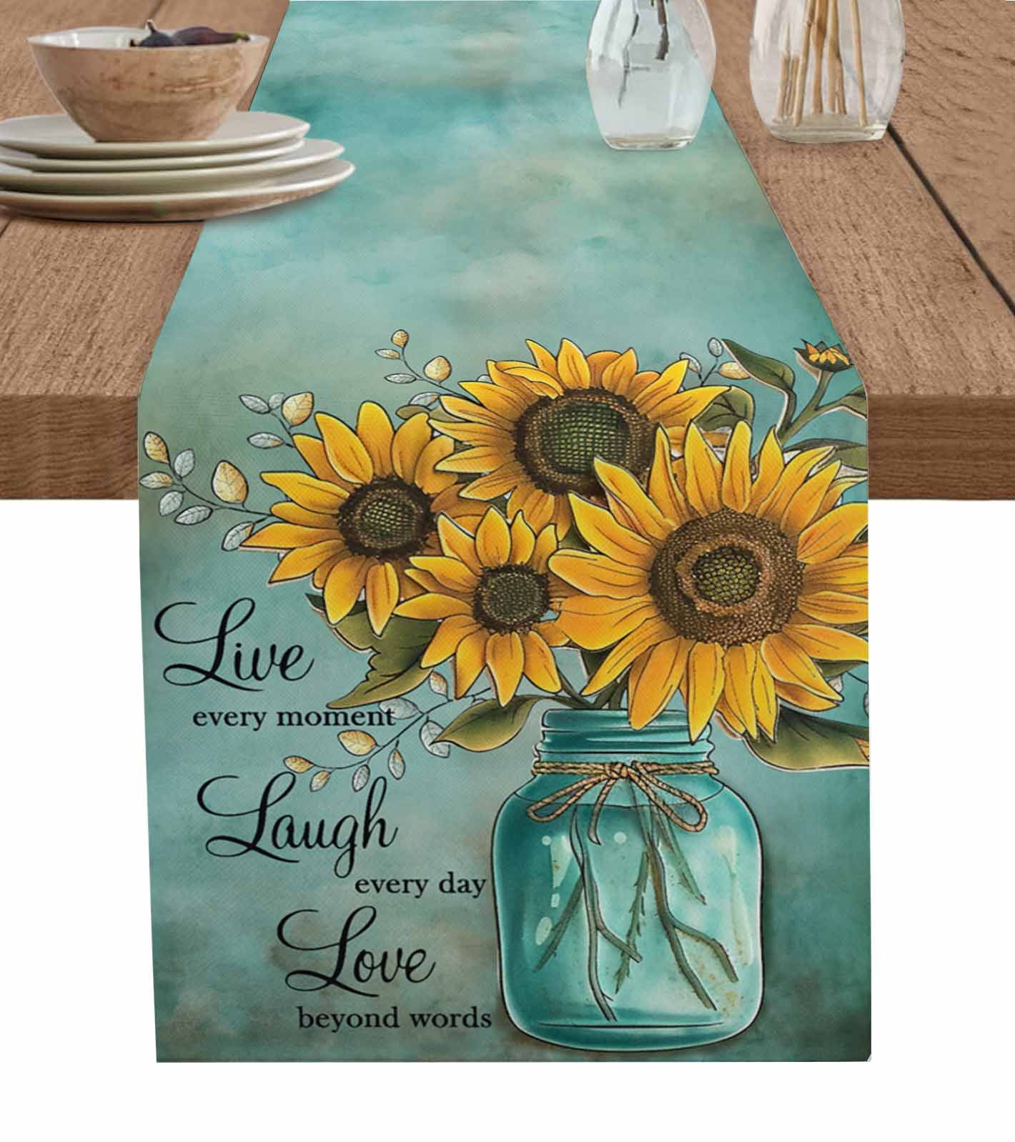 Vintage Sunflower Table Runner Teal Retro Summer Botanical Floral ...