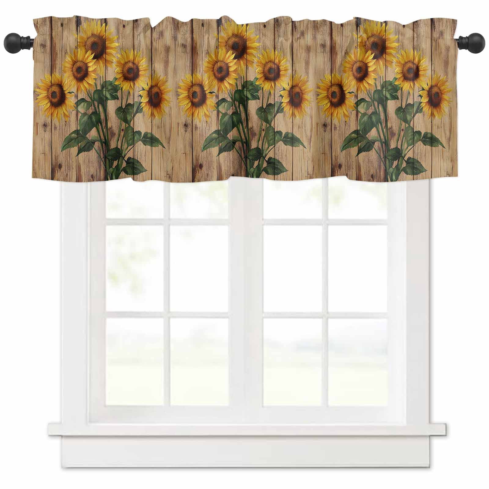 Vintage Sunflower Valances for Windows Farmhouse Kitchen Curtains ...