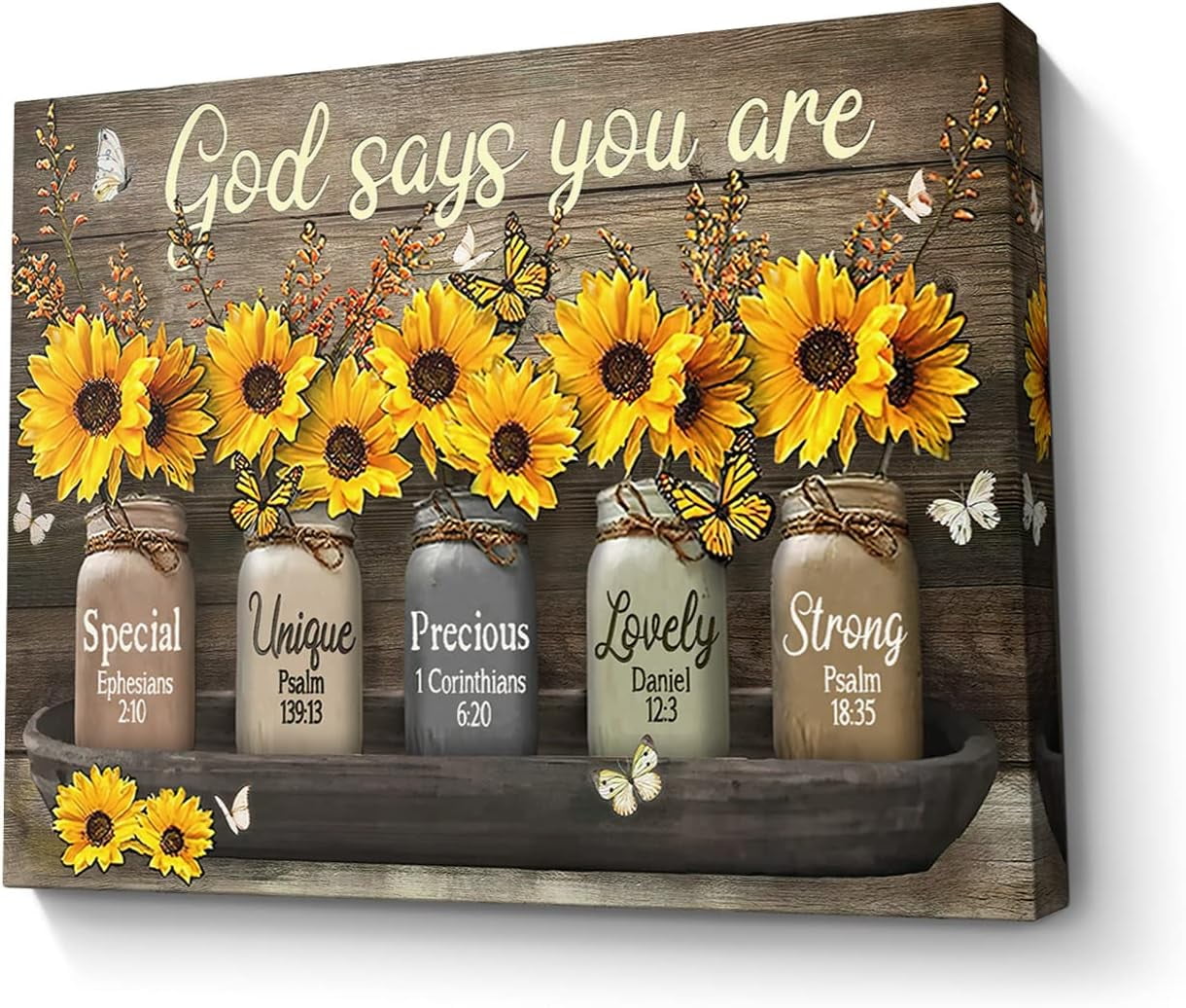 Vintage Sunflower Wall Art Canvas Christian Scripture Decor Print God ...