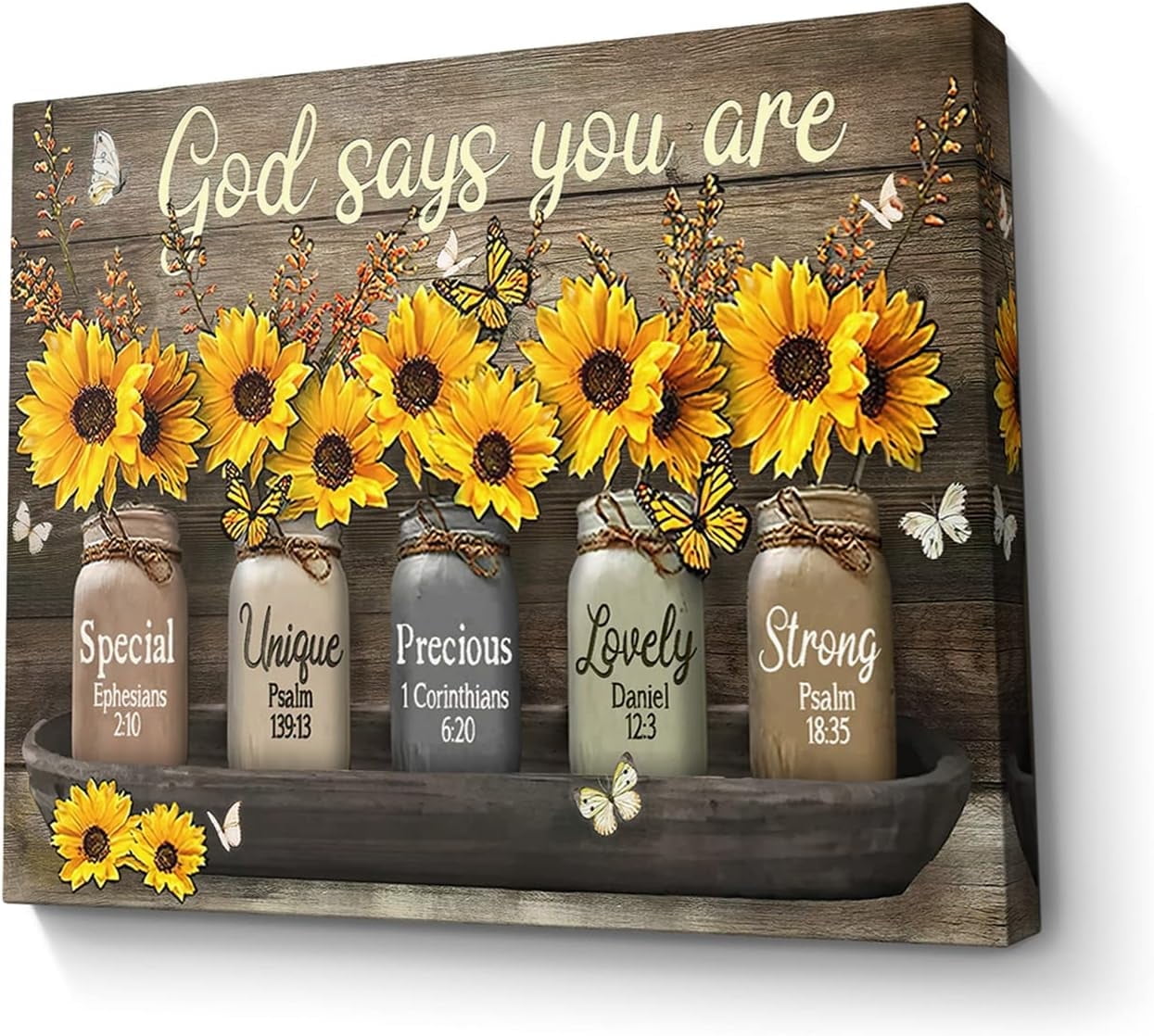 Vintage Sunflower Wall Art Canvas Christian Scripture Decor Print God ...