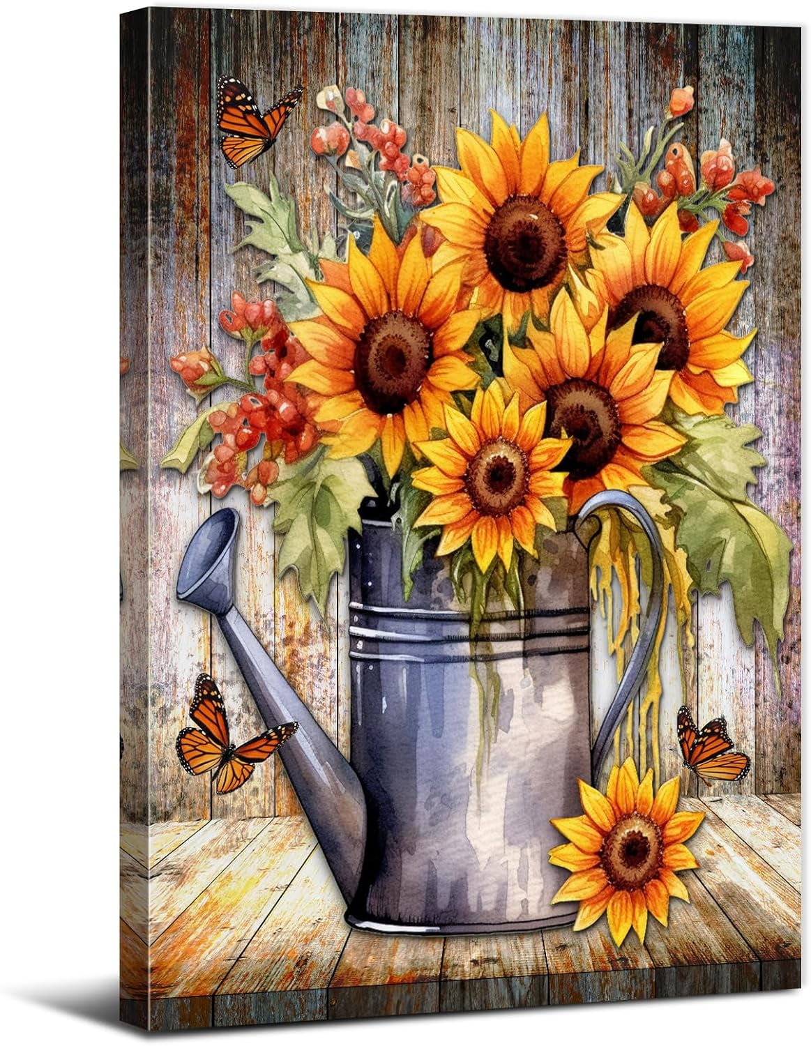 Vintage Sunflower Wall Art Rustic Farmhouse Yellow Sunflower Paintingen ...