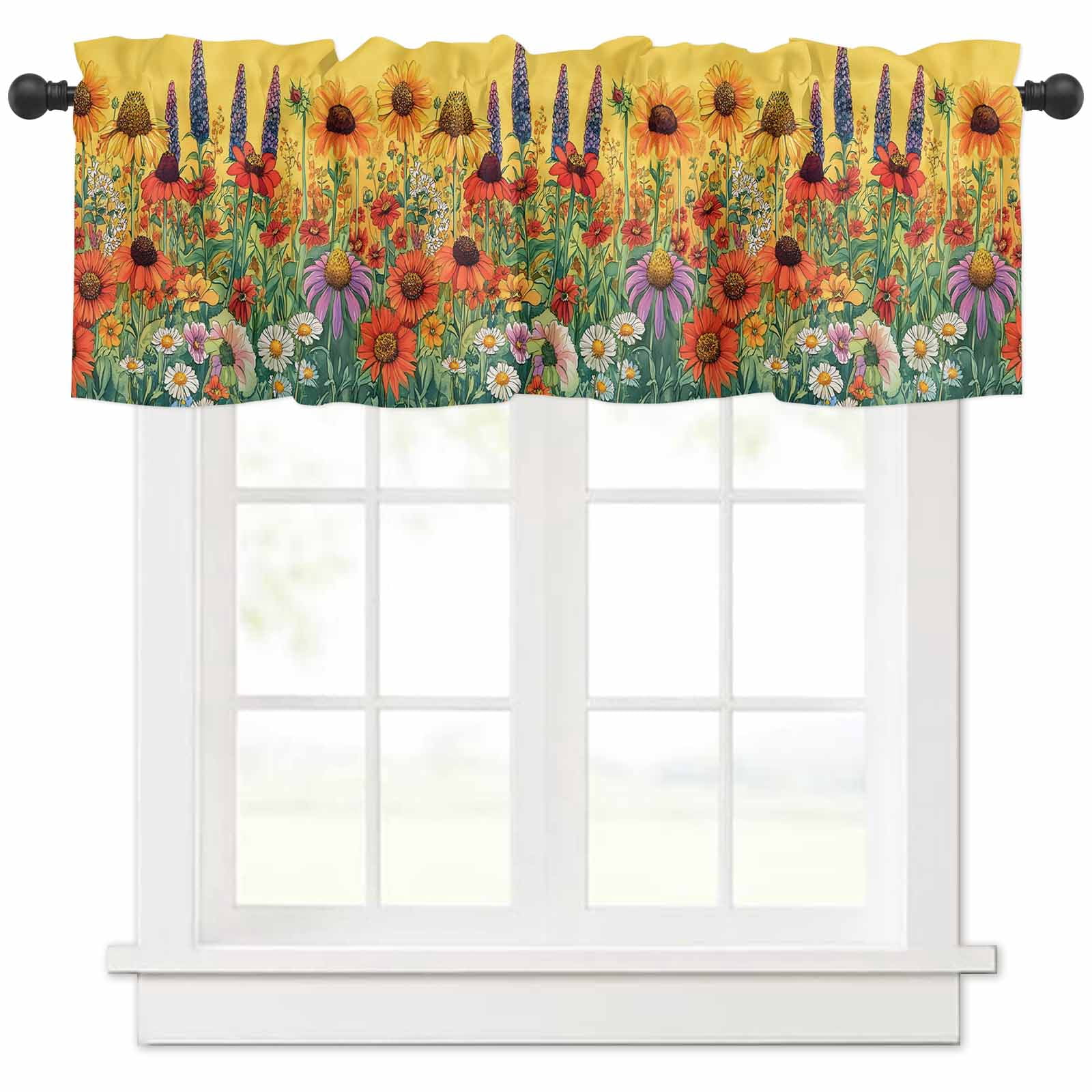 Vintage Sunflowers Botanical Valances for Windows Farmhouse Kitchen ...