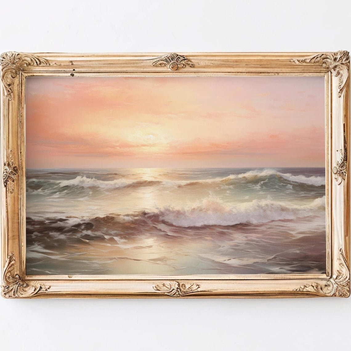 Vintage Sunset Neutral Sea Summer Painting Wall Art Print Beach Wall ...