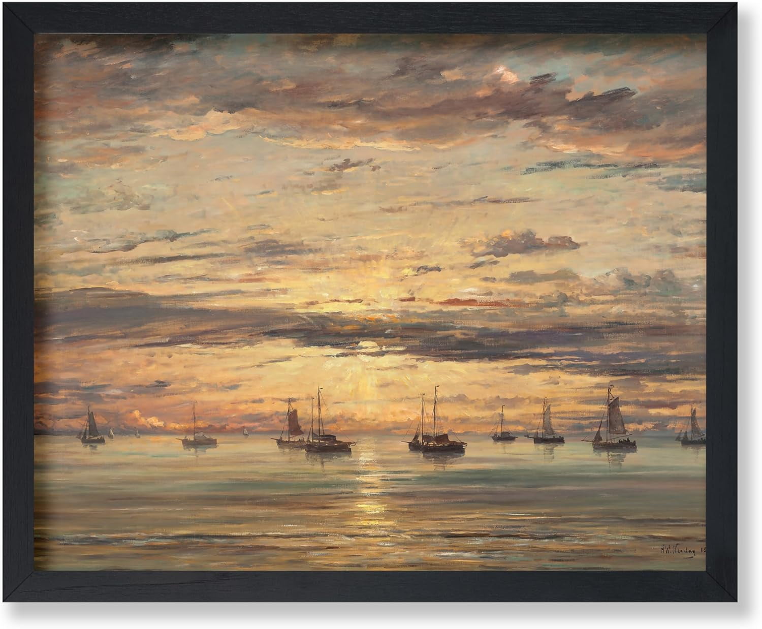 Vintage Sunset at Scheveningen Painting Poster - Fleet of Fishing ...