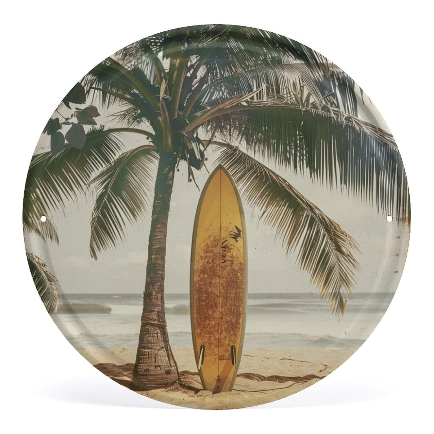 Vintage Surfboard on The Summer Beach Palm Tree Natural Scenery Round ...