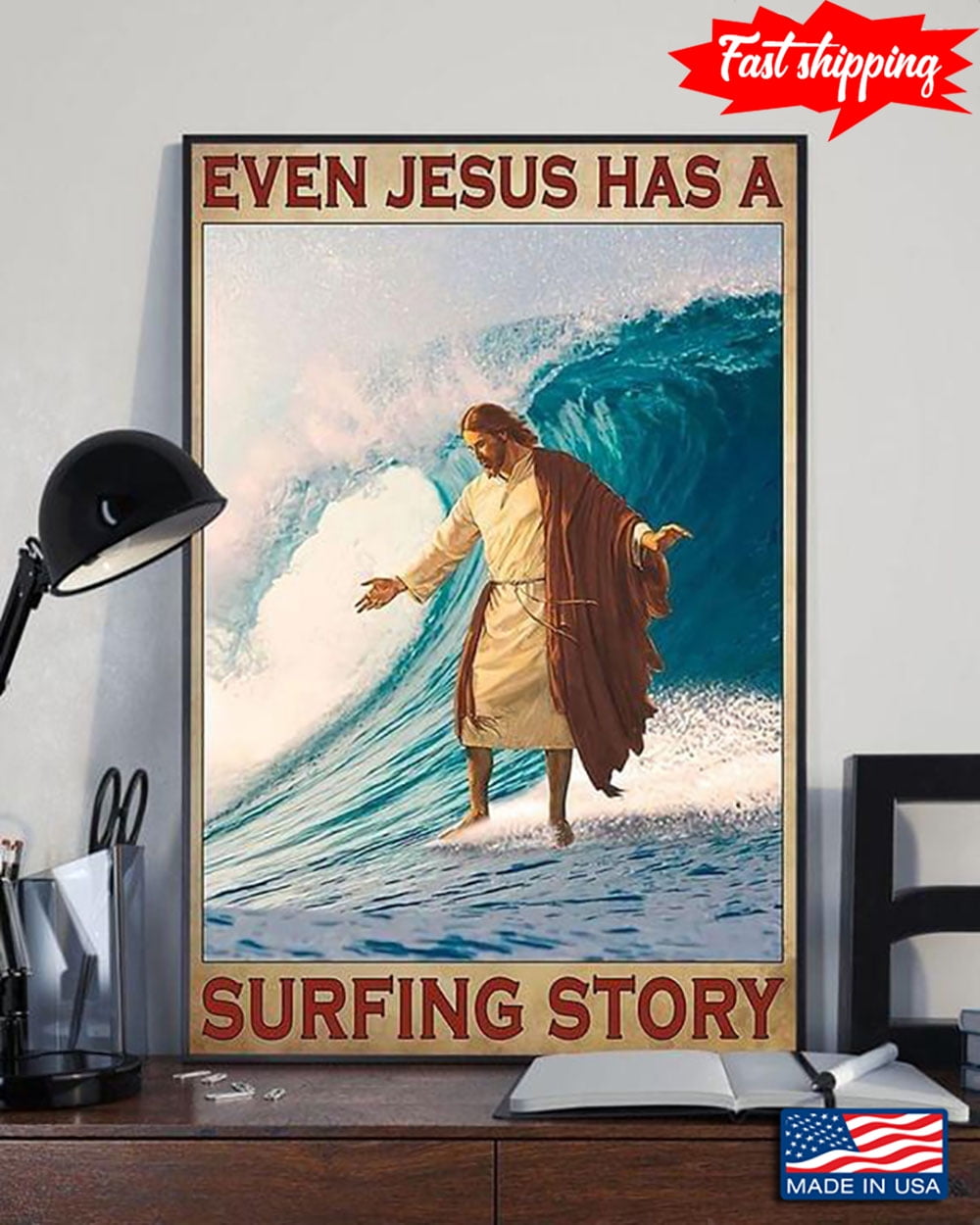 Vintage Surfer Even Jesus Has A Surfing Story 16 x 24 Inch Poster ...