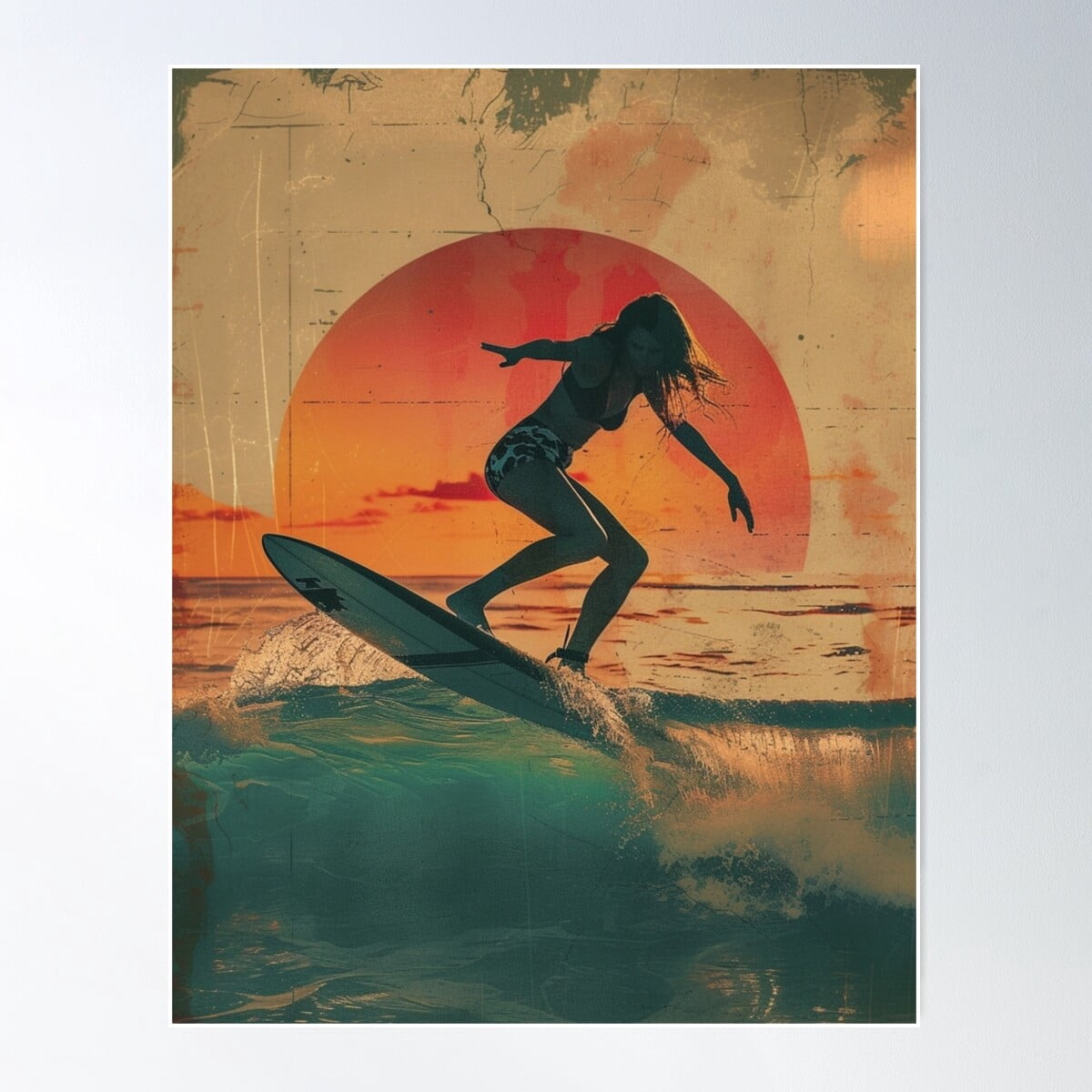 Vintage Surfer Girl - Retro Beach Vibes Poster Wall Art, Modern Wall ...