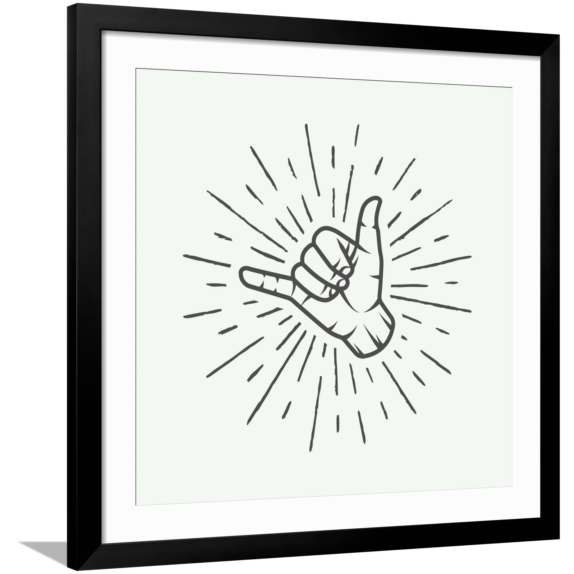 Art.com Vintage Surfing Shaka Hand with Retro Sunburst. Graphic Vector ...