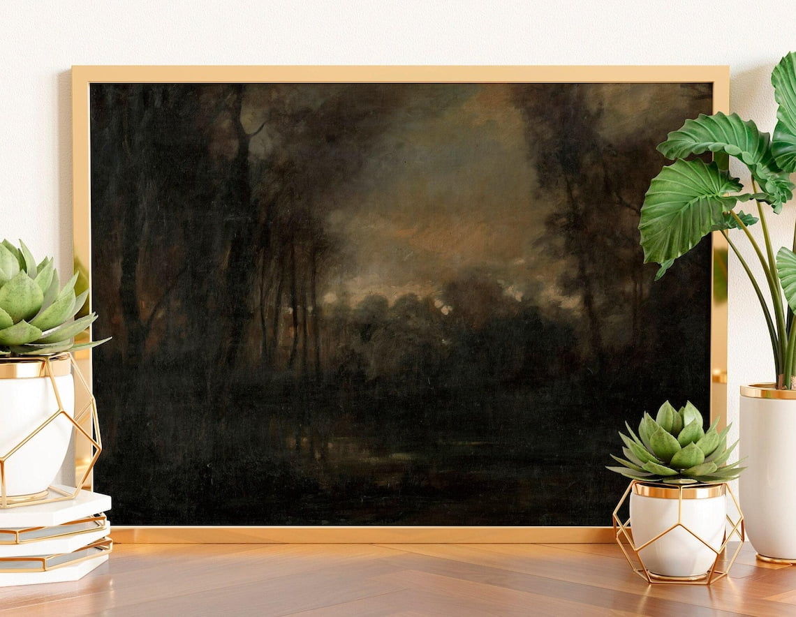 Vintage Swampy Landscape Art Poster: Moody Dark Academia Wall Decor ...