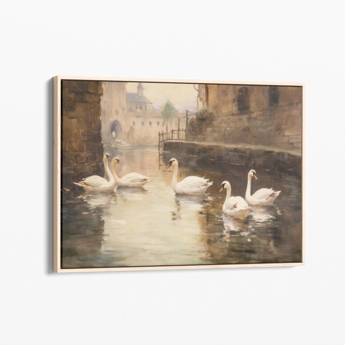 Vintage Swan Oil Painting Print, Neutral Wall Art Large Wall Art, Swan ...