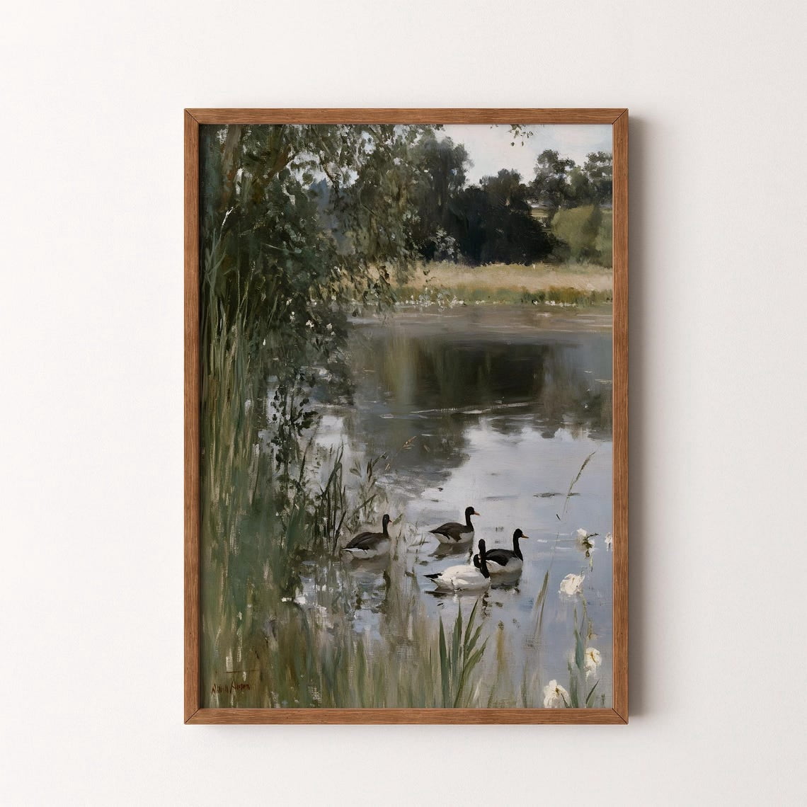 Vintage Swan Pond Landscape Nature Scenic Wildlife Art, Stretched ...