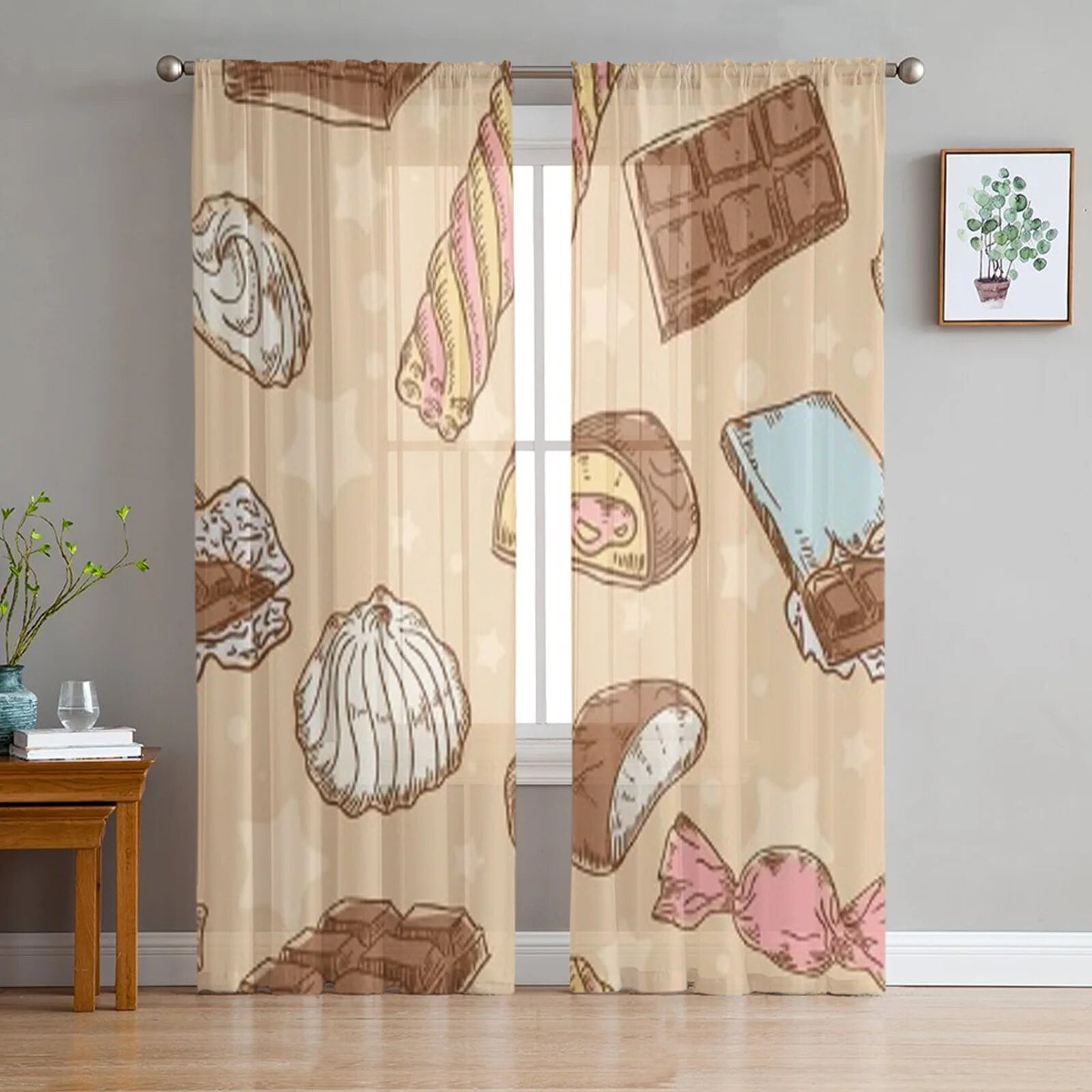 Vintage Sweets Candies Chocolate Bars And Marshmallow Sheer Curtains ...
