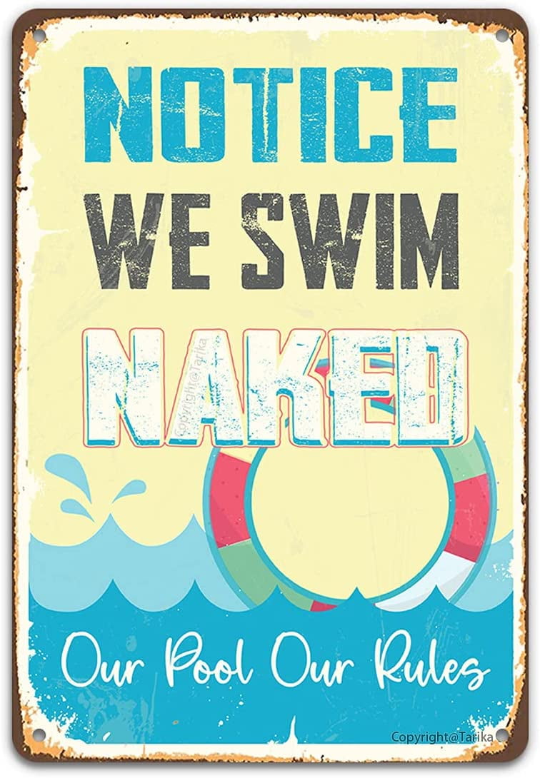 Vintage Swimming Pool Tin Sign, Swim at Your Own Risk Mermaid Off Duty ...