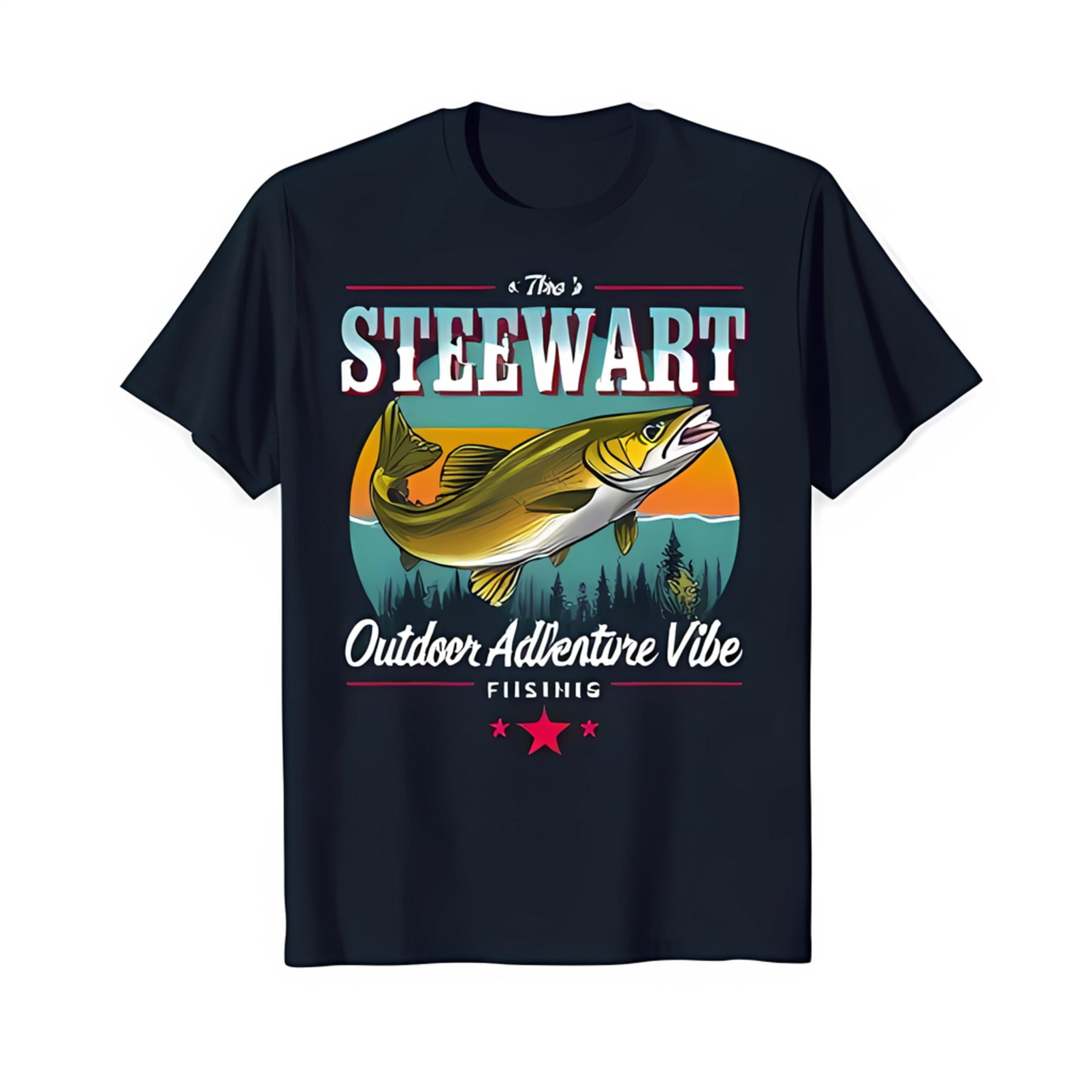 Vintage T-Shirt Dark Blue with Retro Fish & Sunset Design 'The Stewart ...