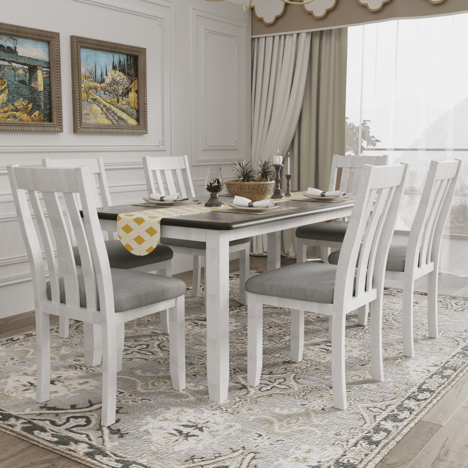 Vintage TREXM 7-Piece Dining Table Set Featuring Extendable Table and 6 ...
