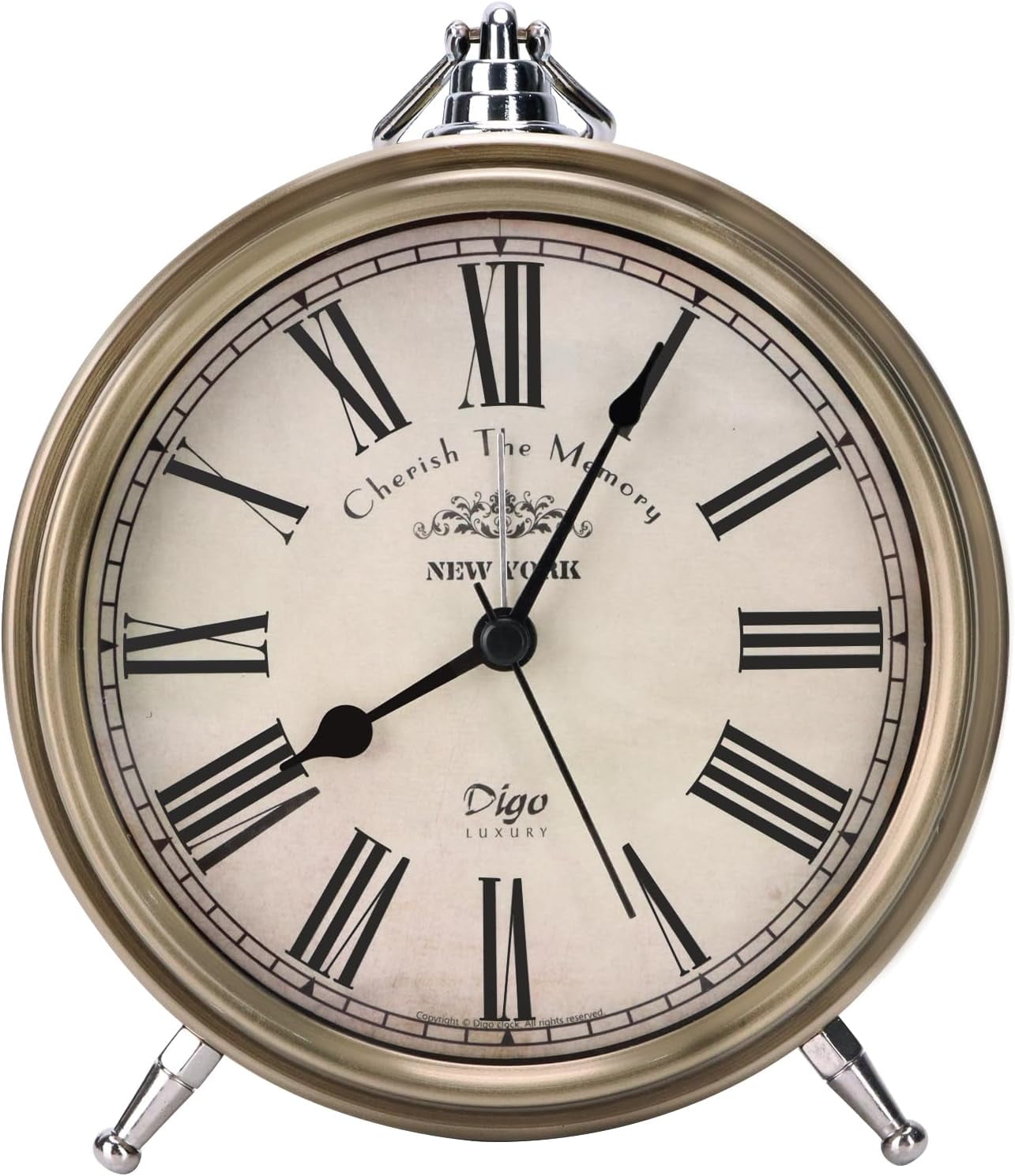 Vintage Table Clock on Stand, Super Silent Non Ticking Silvery Small ...