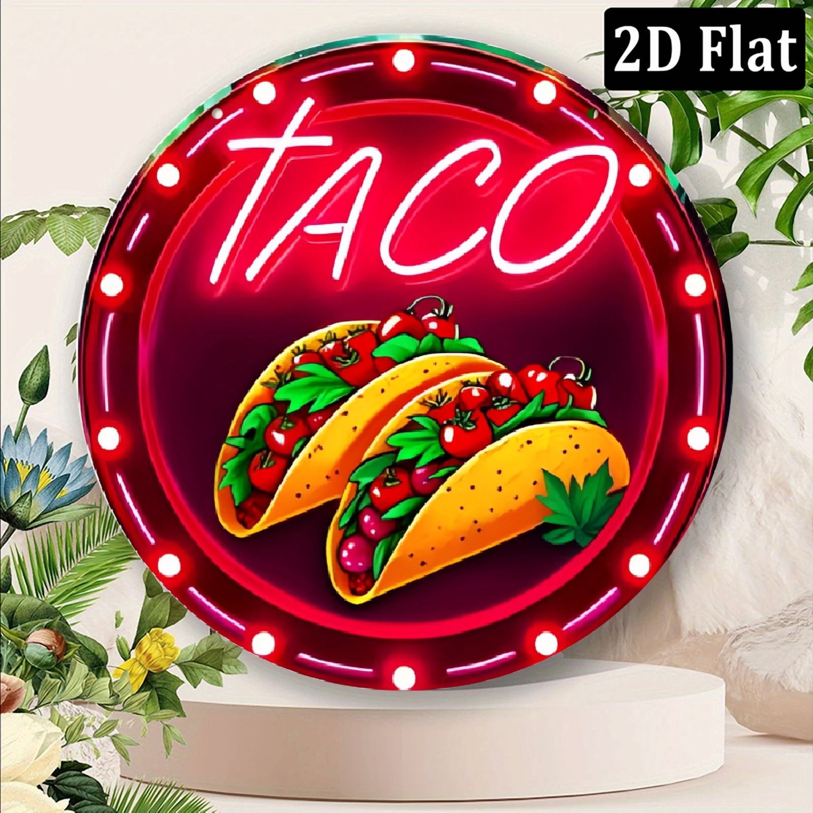 Vintage Taco Time Metal Sign - Retro aluminum round wall art with neon ...