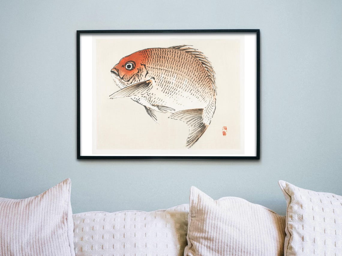 Vintage Tai Fish Kono Bairei Japanese Art Decoration, Unframed Paper ...