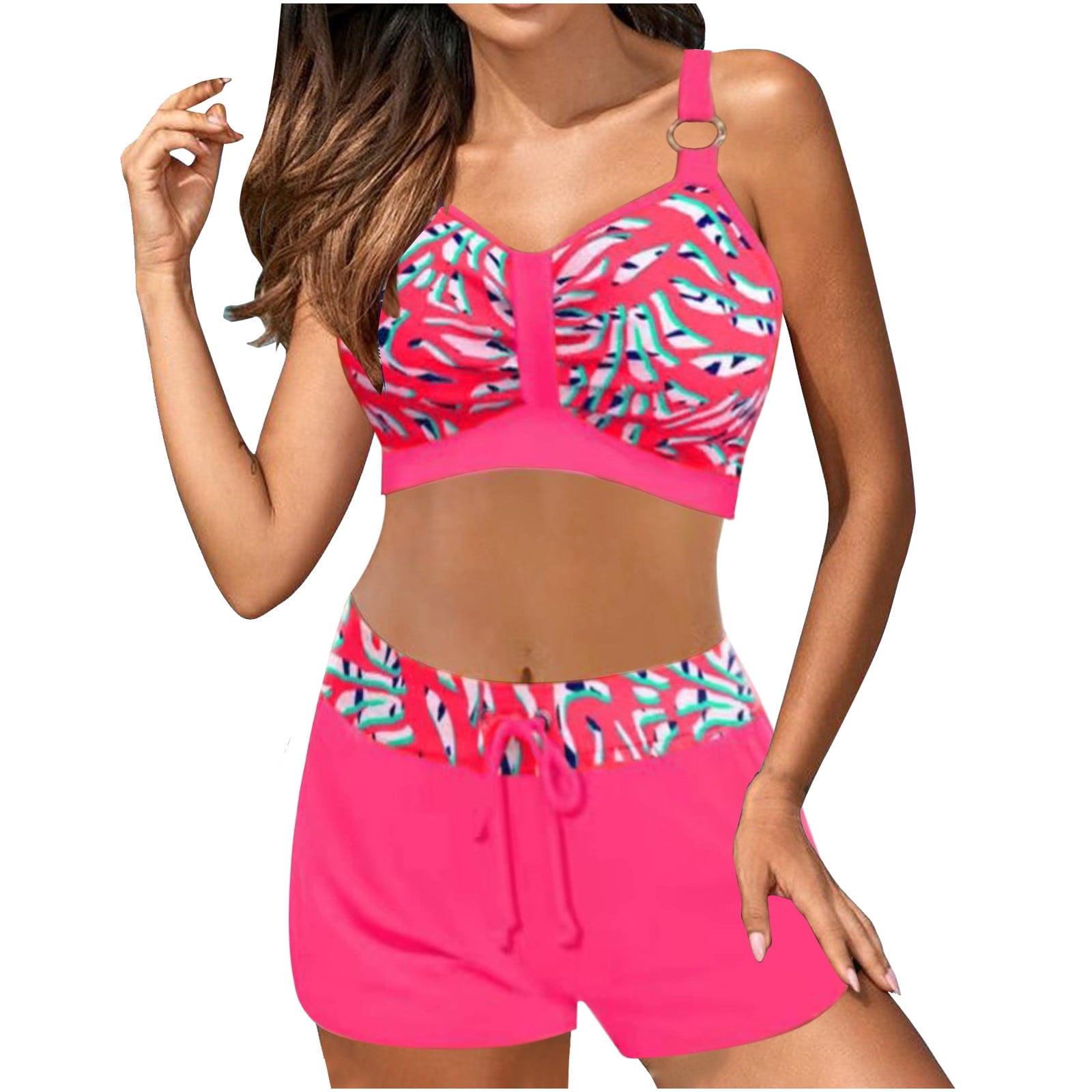 Vintage Tankini Sets For Women With Shorts Two Pieces Swimsuit Halter