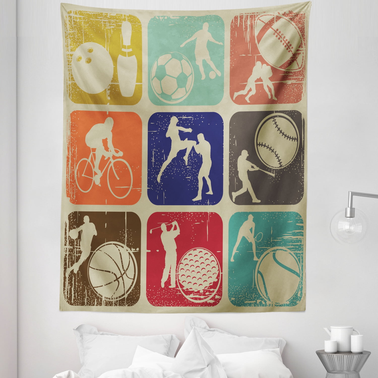 Vintage Tapestry, Assorted Sports Banners Vintage Grunge Effect Tennis ...