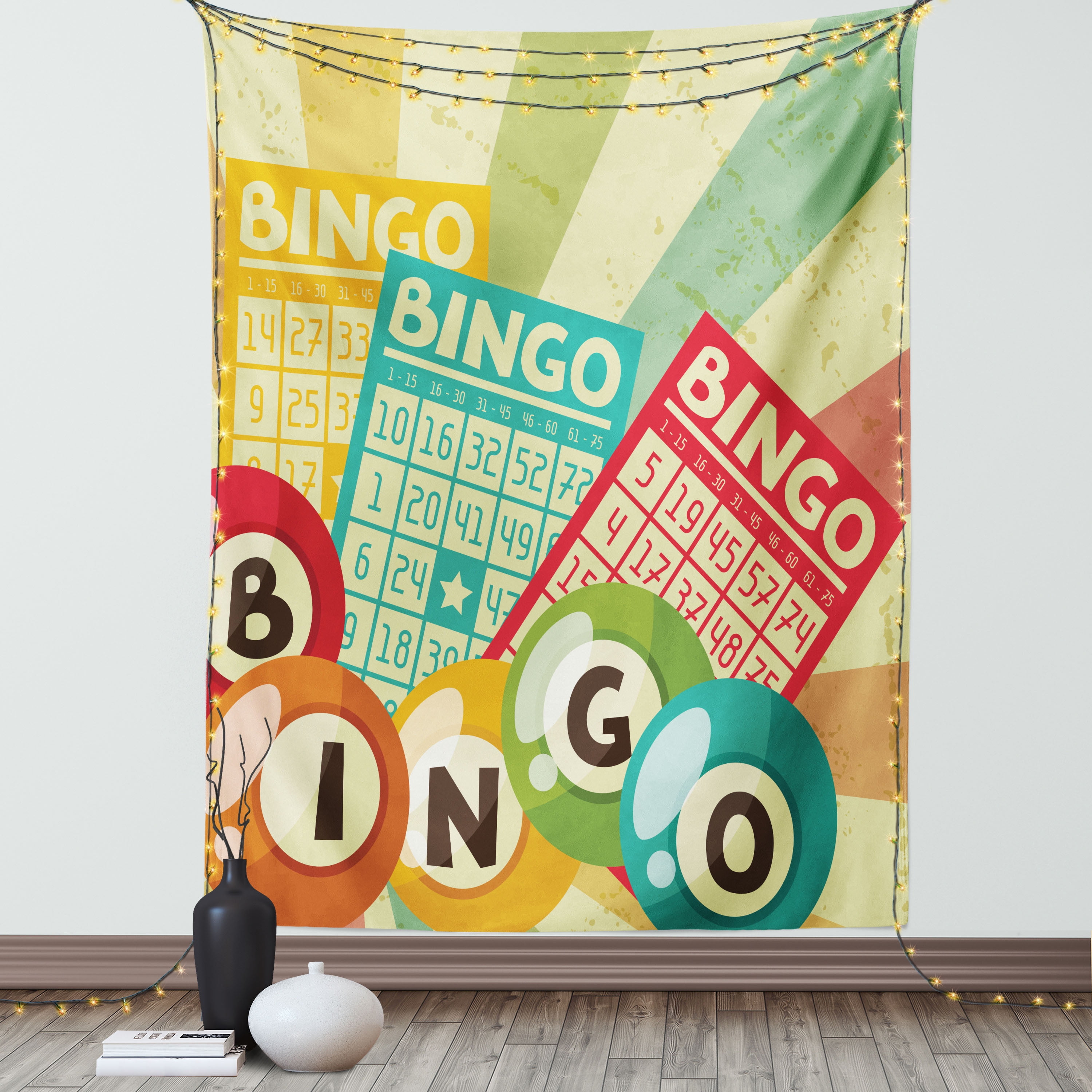 Vintage Tapestry, Bingo Game with Ball and Cards Pop Art Stylized ...