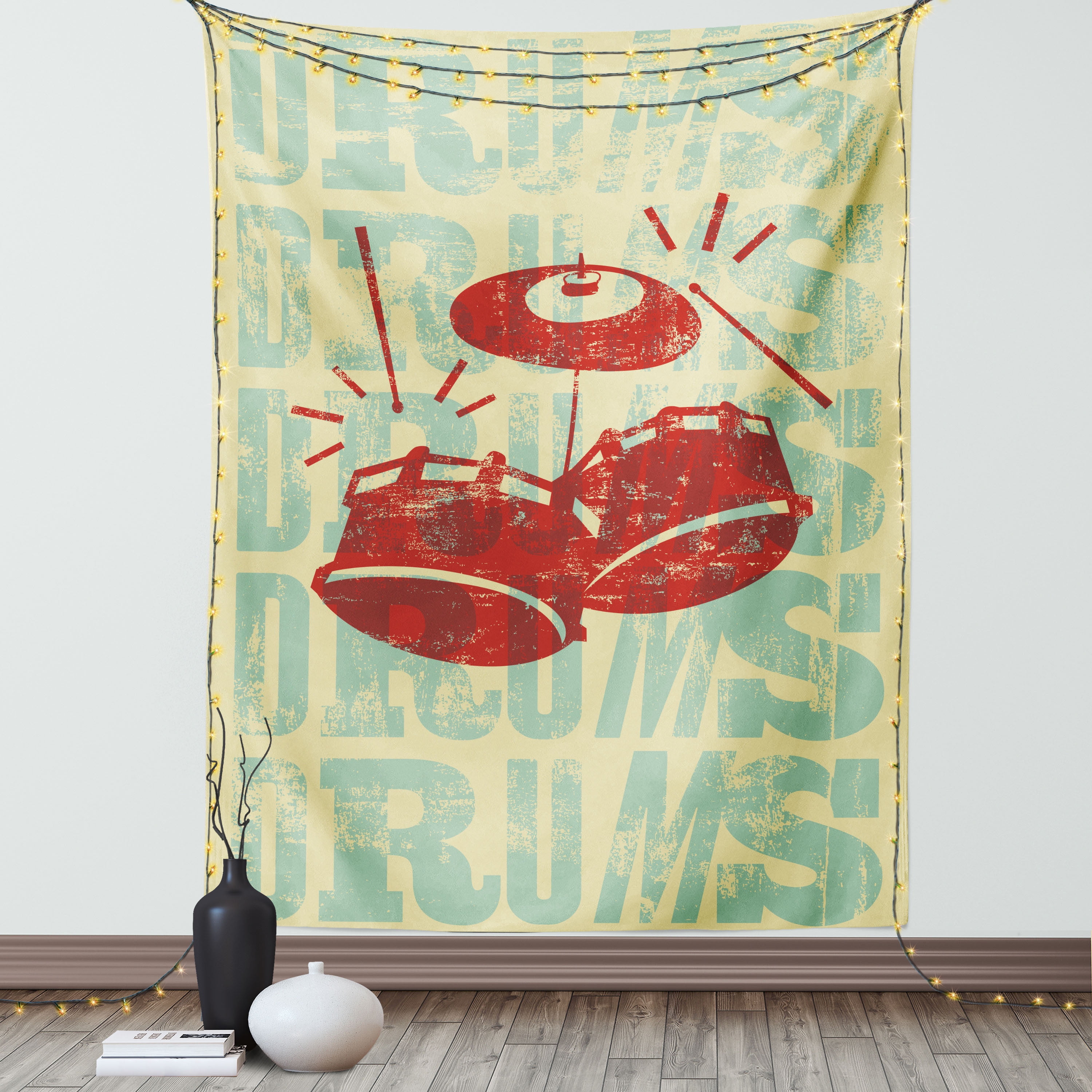 Vintage Tapestry, Groovy Retro Drumming Poster Design Percussion Rock ...