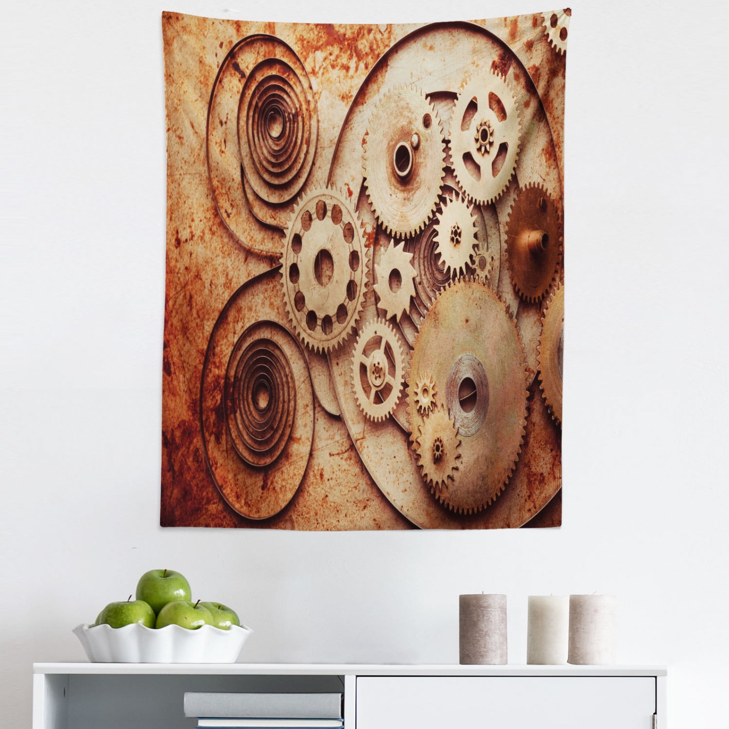 Vintage Tapestry, Mechanical Clocks Details Old Rusty Look Backdrop ...