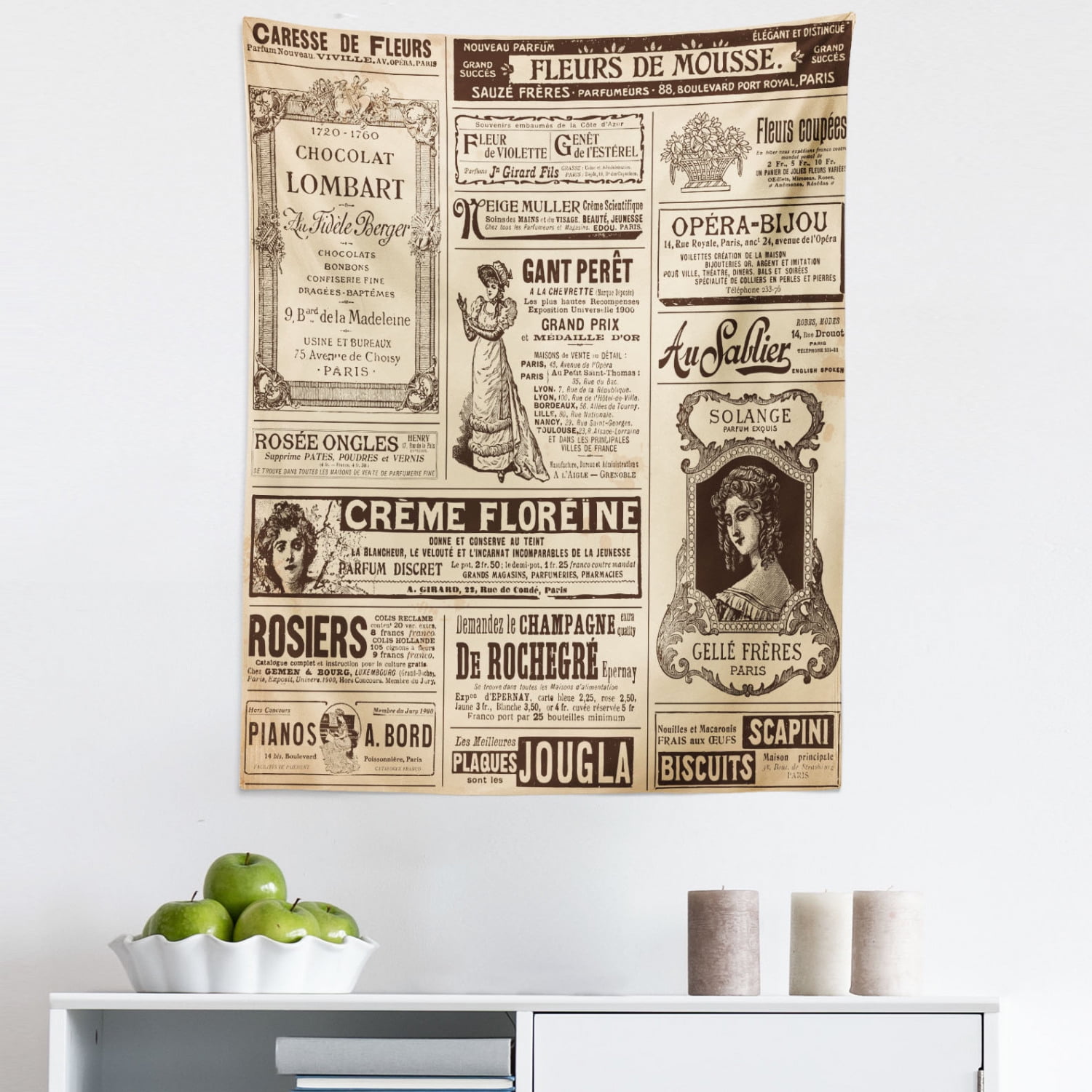 Vintage Tapestry, Vintage Old Historic Newspaper Journal French Paper ...