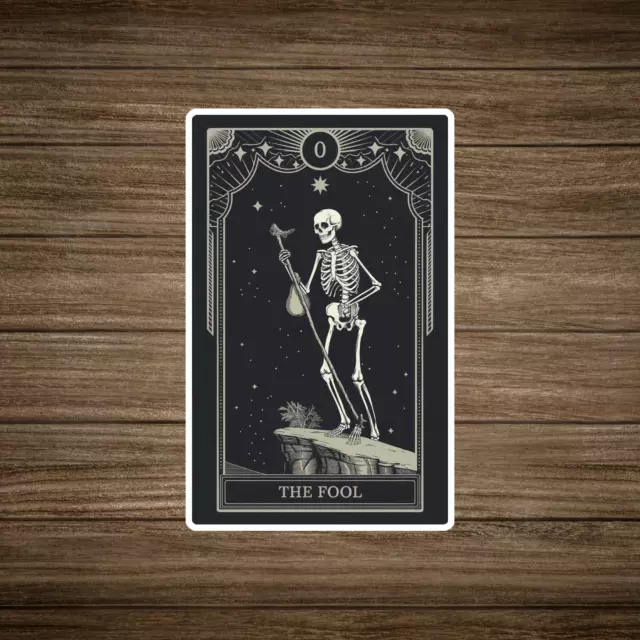 Vintage Tarot Card Sticker - The Fool Skeleton Illustration - Gothic ...