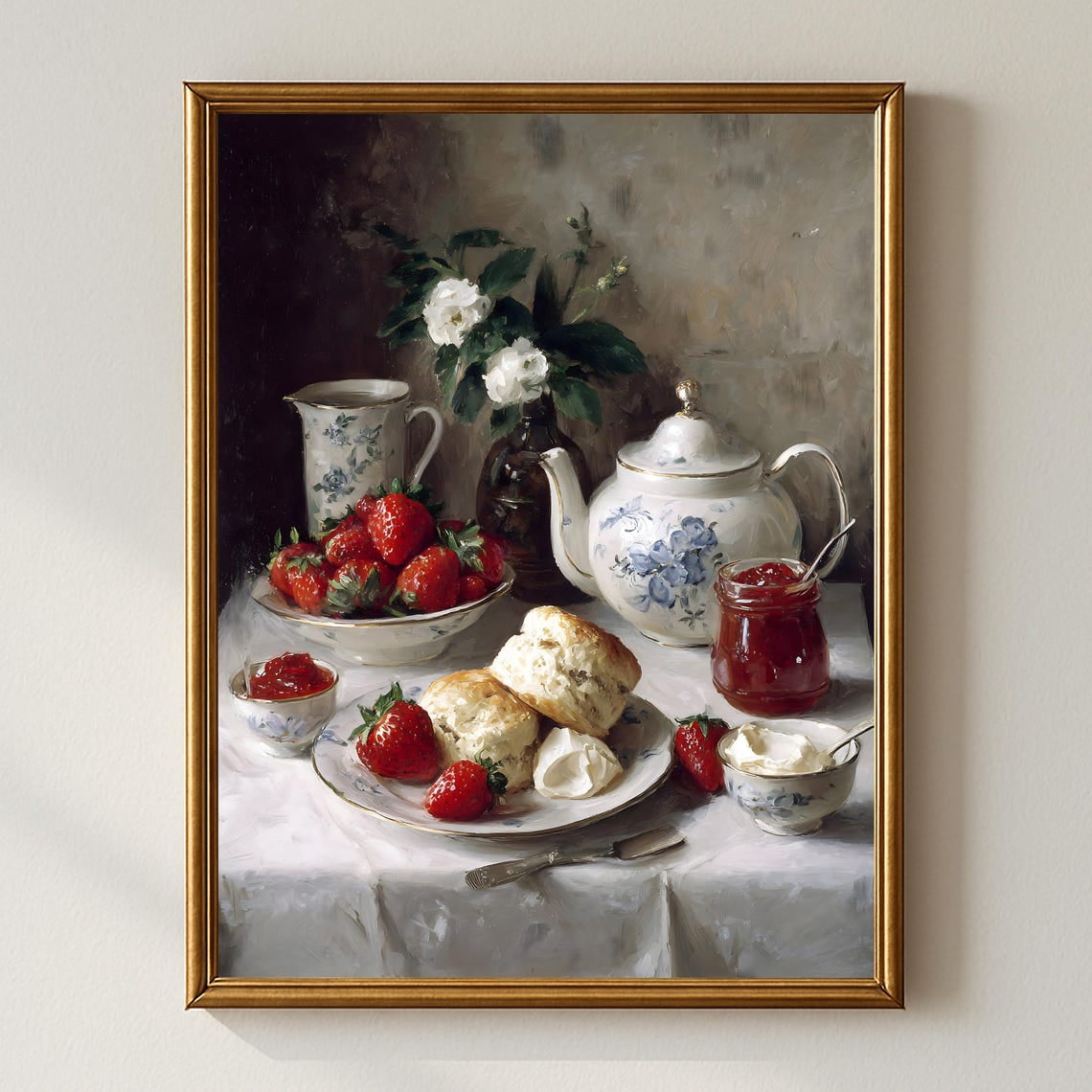 Vintage Tea Time Still Life Wall Art, Strawberry Jam And Scones ...
