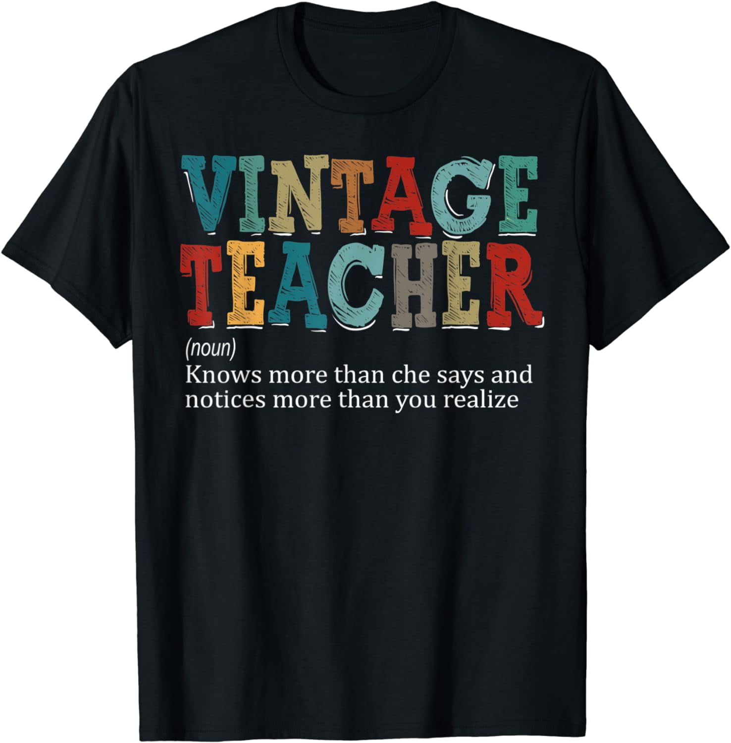 Vintage Teacher Knows More Than She Says Definition Funny T-Shirt ...