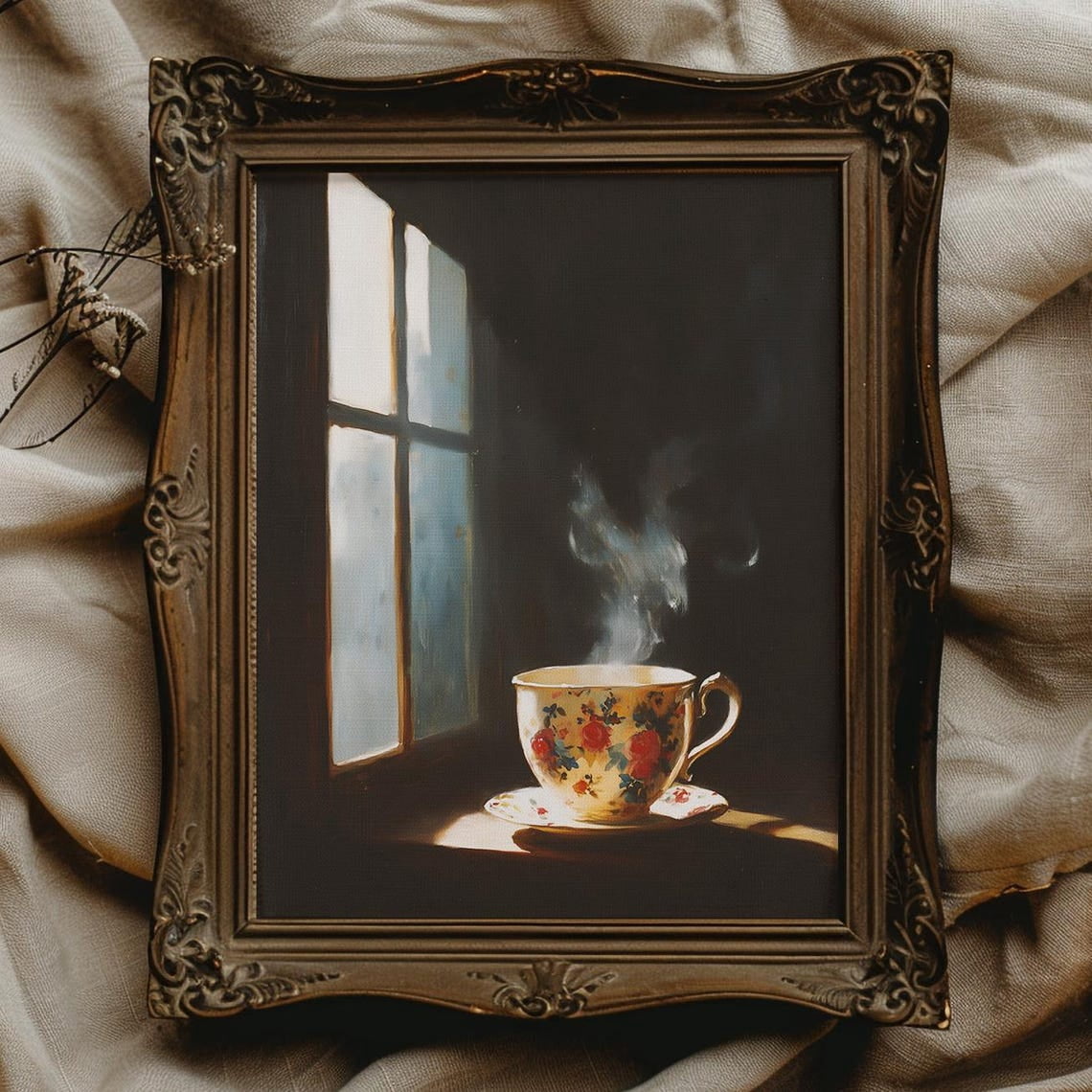 Vintage Teacup Wall Art Print, Moody Tea Coffee Kitchen And Coffee Bar ...