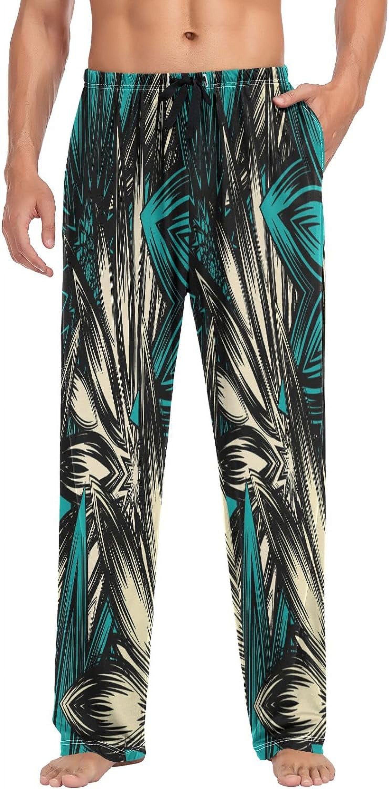 Vintage Teal Blue Flowers Men's Pajama Pants Lightweight Sleepwear ...
