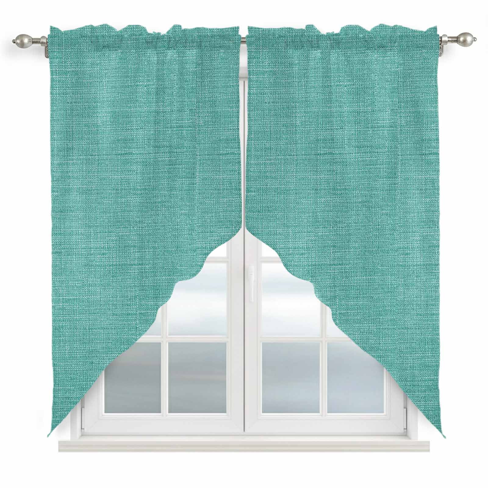 Vintage Teal Green Swag Curtains Farmhouse Retro Solid Color Linen ...