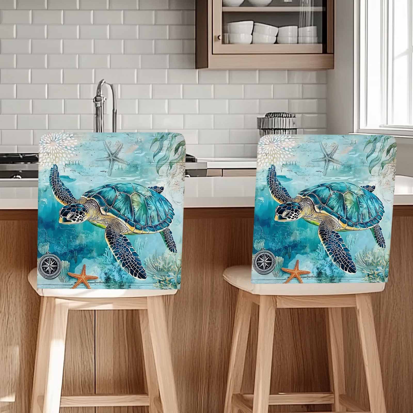 Vintage Teal Sea Turtle Coral Starfish Marine Life Nautical Chair ...