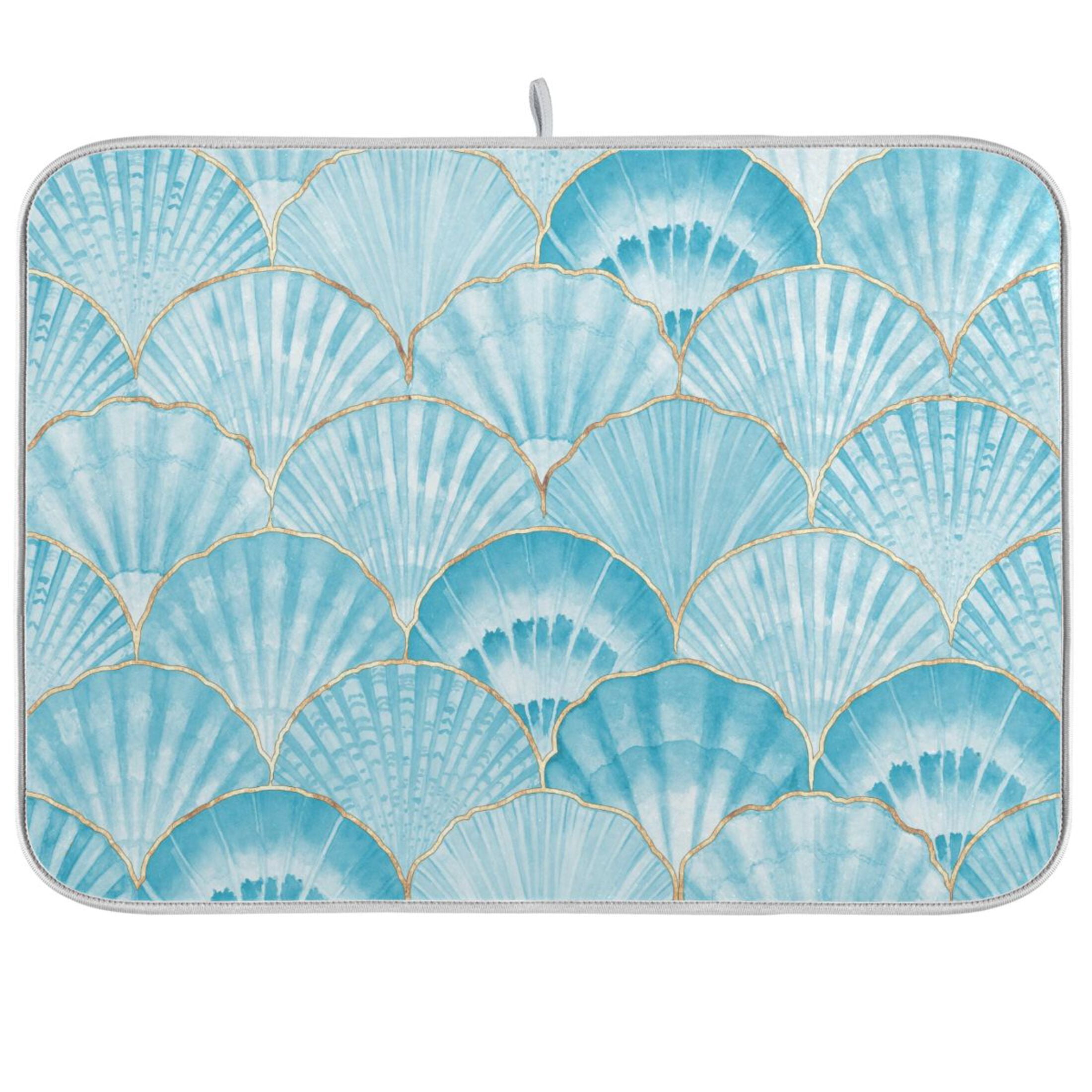 Vintage Teal Seashells Dish Drying Mat Microfiber Kitchen Mats Large ...