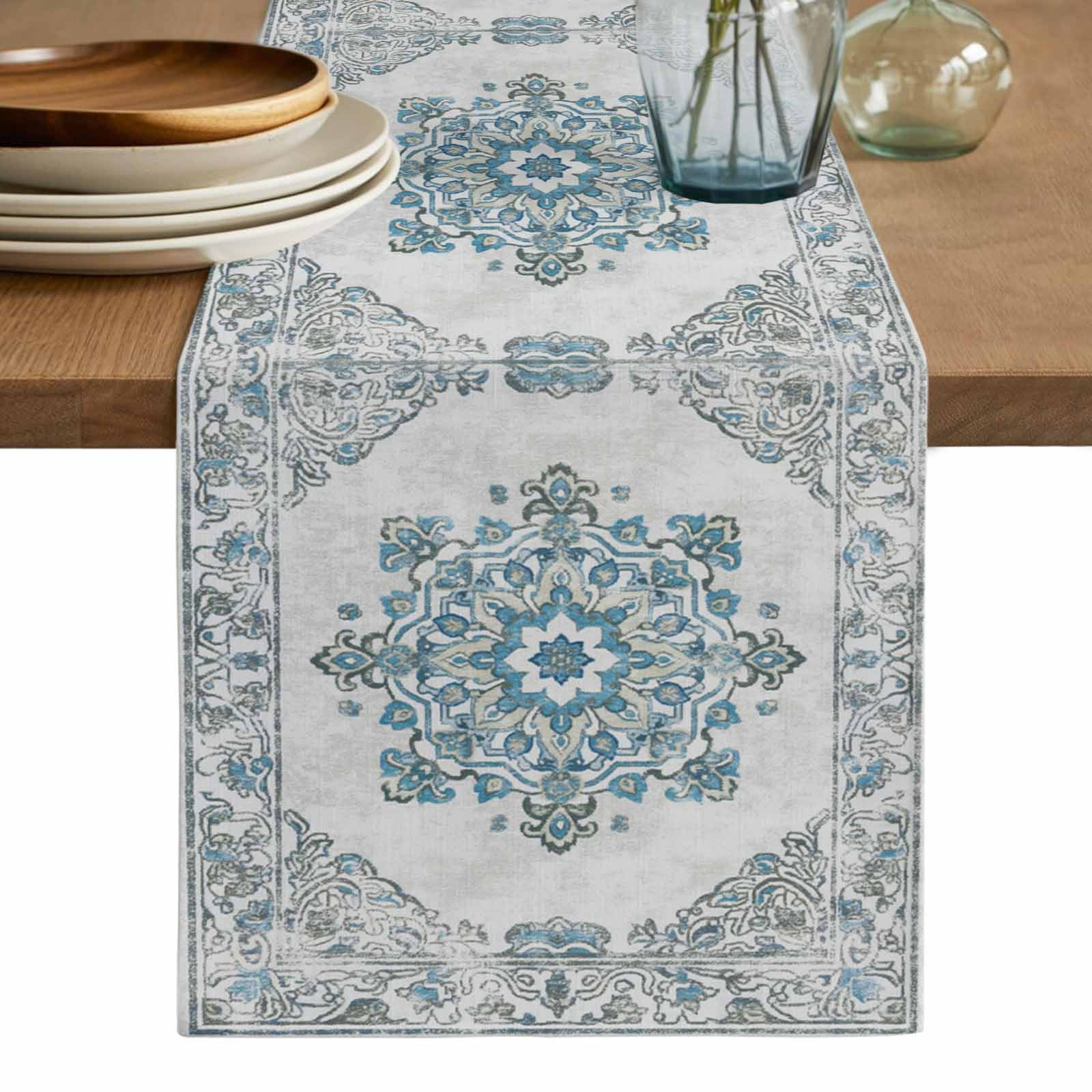 Vintage Teal Table Runner, Boho Ethnic Mexican Floral Southwestern ...