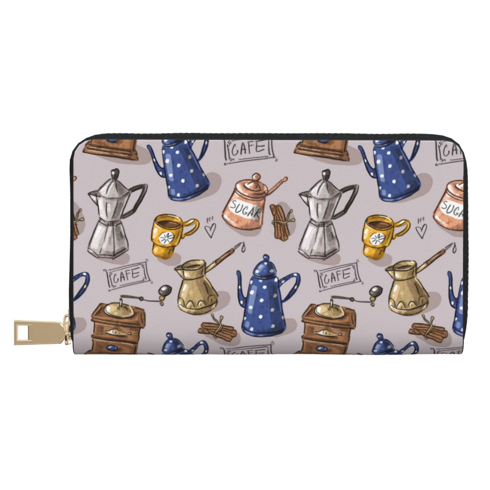 Vintage Teapot Coffee Grinder Wallet Women, Leather Bifold Multi Card ...