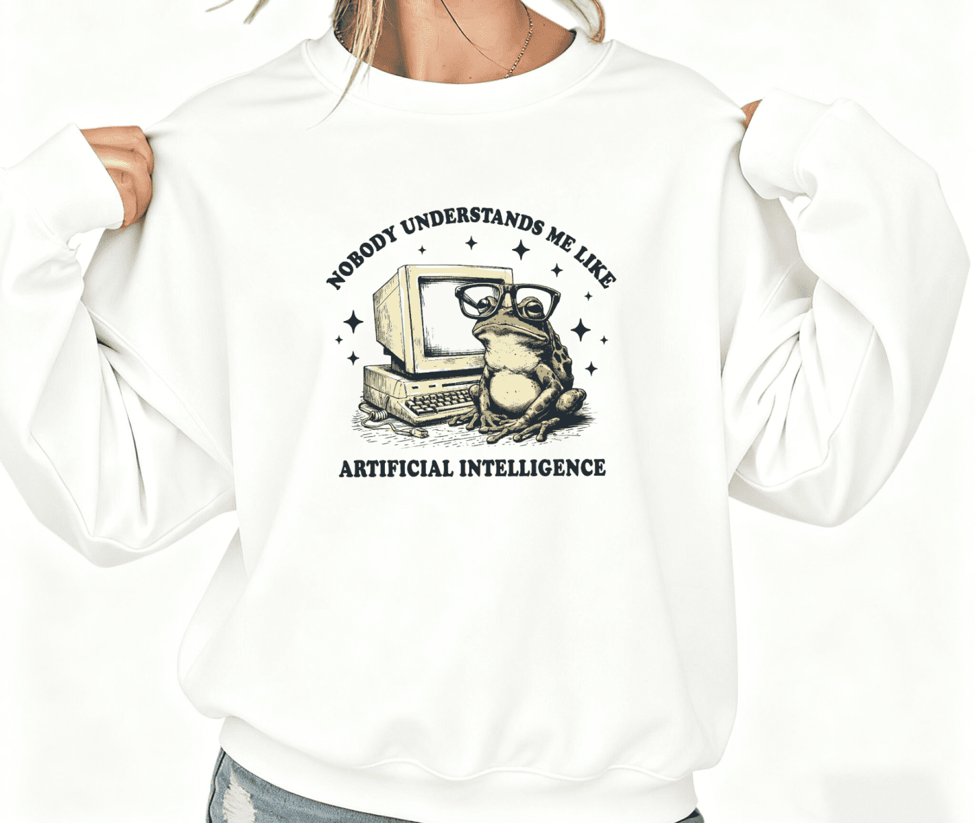 Vintage Tech Frog Aesthetic White Crewneck Graphic Sweatshirt Print ...