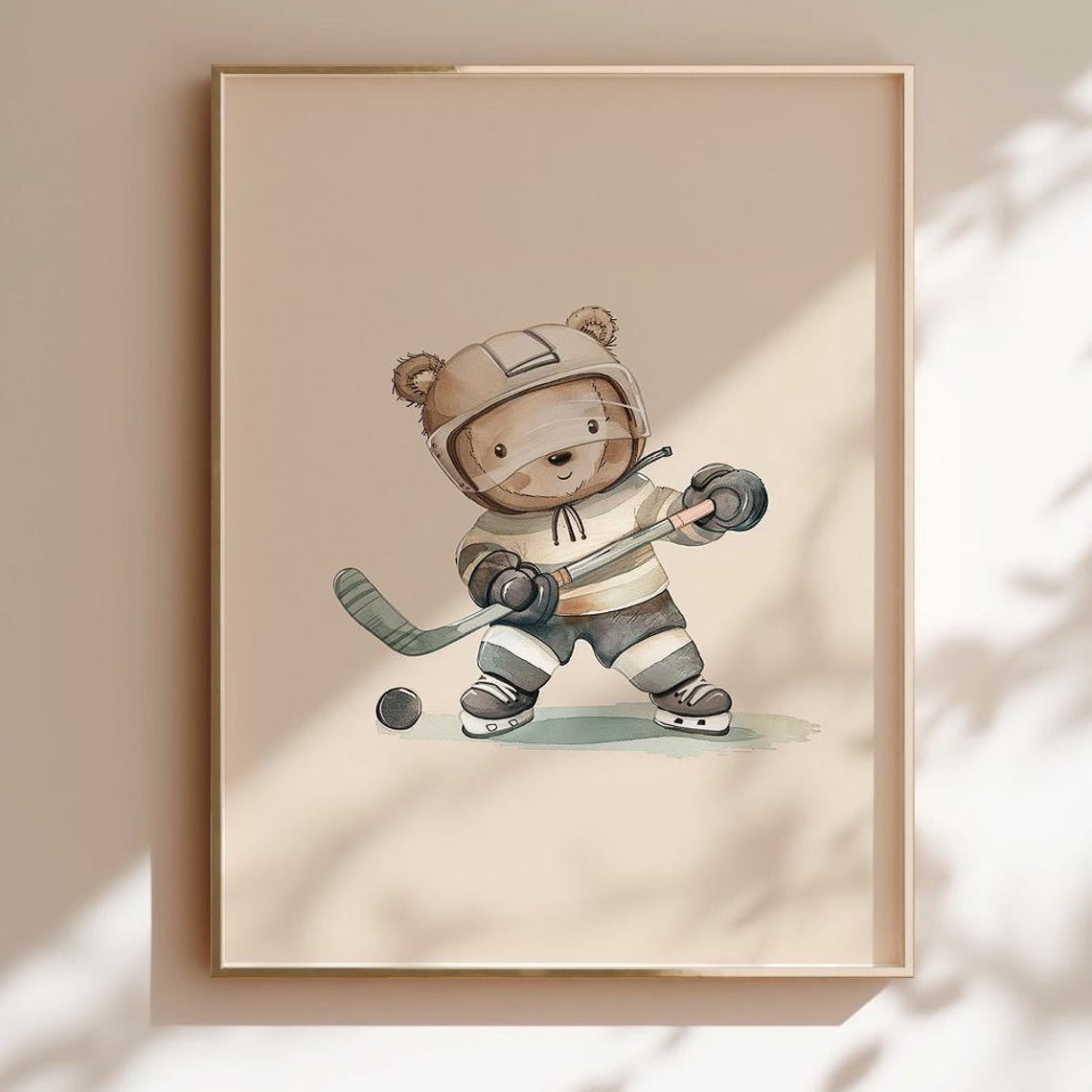 Vintage Teddy Bear Hockey Wall Art, Teddy Bear Nursery, Babyshower Gift ...