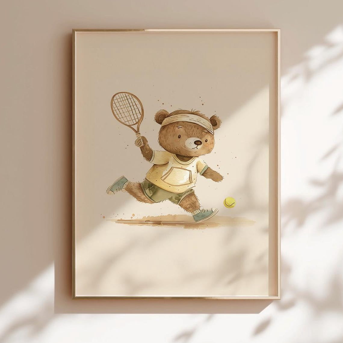 Vintage Teddy Bear Tennis Wall Art, Teddy Bear Nursery, Babyshower Gift ...