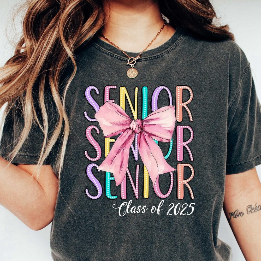 Vintage Tee Hot trending Coquette Senior 2025 Shirt, Pink Bow T Shirt ...