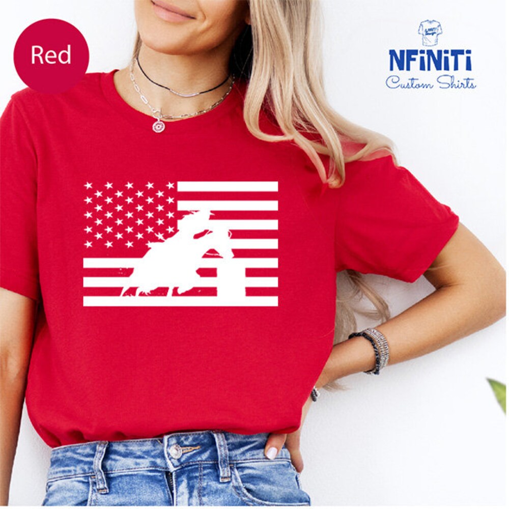 Vintage Tee Hot trending Usa Flag Barrel Racing Shirt, Barrel Racer 4Th ...