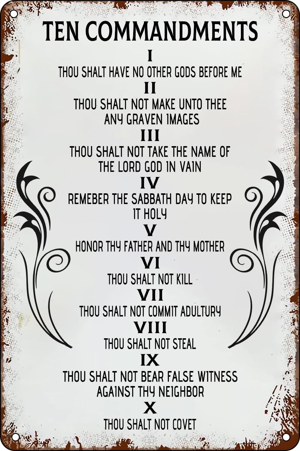 Vintage Ten Commandments Wall Decor Antique Bible Verse Christian Sign ...