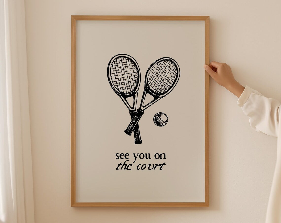 Vintage Tennis Print, Country Club Aesthetic Wall Art, Tennis Racquet ...
