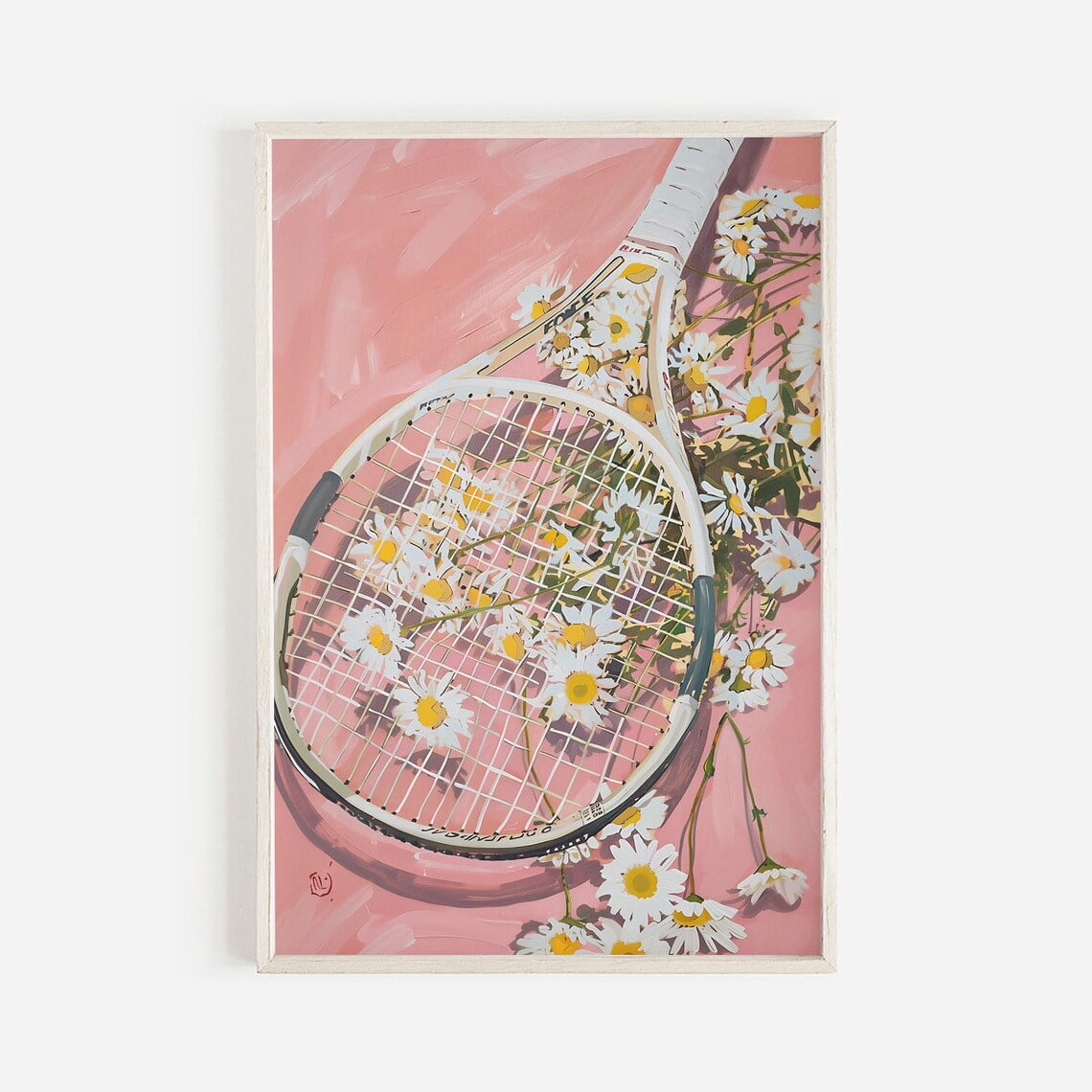 Vintage Tennis Racket Print, Pastel Girly Sport Art, Daisy Flowers ...