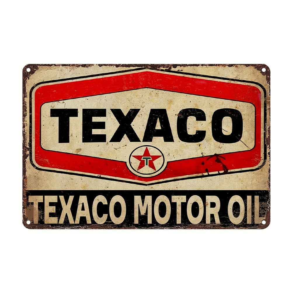 Vintage Texaco Motor Oil Metal Sign - Durable Tinplate, Retro Red & White Decor with Star Emblem ...